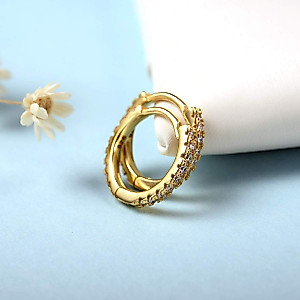 Dainty CZ Huggie Hoop Earrings 18K Gold Filled Chunky Simple Cute Thick Round Frill Bead Ball Starburst Cuff Earrings Cubic Zirconia Hoop Earrings Minimalist Personalized Gift for Her