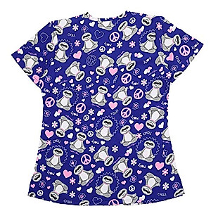 Green Town Women's Performance V-Neck Medical Scrub Stretch Tops, Small, Navy Sloth