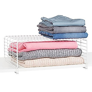 mDesign Modern Versatile Metal Closet, Cabinet Organizer Storage 2-Tier Shelf Divider and Separator for Bedrooms, Bathrooms, Entryways, Hallways, Kitchen Pantry, Office - Easy Install - White