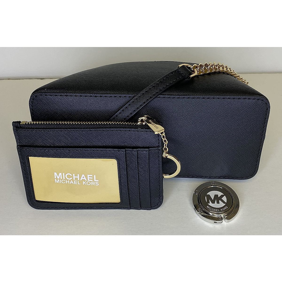 Michael Kors MICHAEL Michael Kors Jet Set Travel MD Dome XCross Crossbody bundled SM TZ Coinpouch Purse Hook (Black)