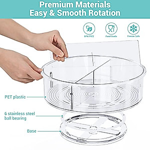 Lazy Susan Turntable, Ohuhu 2 Pack Lazy Susan Organizer 12" & 10.4'' Round Plastic Clear Lazy Susans Spice Rack Non-Skid Turntable Organizer with 2 Division Plate for Cabinet Pantry Fridge Countertop