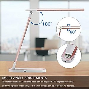 HDTIME-Desk Lamp with USB Charging Port, 3 Lighting Modes 3 Brightness Levels Desk Light,Touch Control Adjustable Led Kids Desk Lamp Pink for Reading,Study,Office