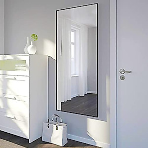 Full Length Mirror 65"x23.6" Floor Mirror, Large Rectangle Full Body Mirror Standing Hanging or Leaning Against Wall, Bathroom Mirror Dressing Mirror Wall-Mount Mirror, Black