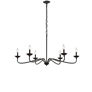 Hampton Hill Brighton Farmhouse Metal Rustic 6-Light Chandelier - Traditional Dining Room Antique Ceiling Lighting for Bedroom, 40" W x 40" D x 72" H, Matte Black