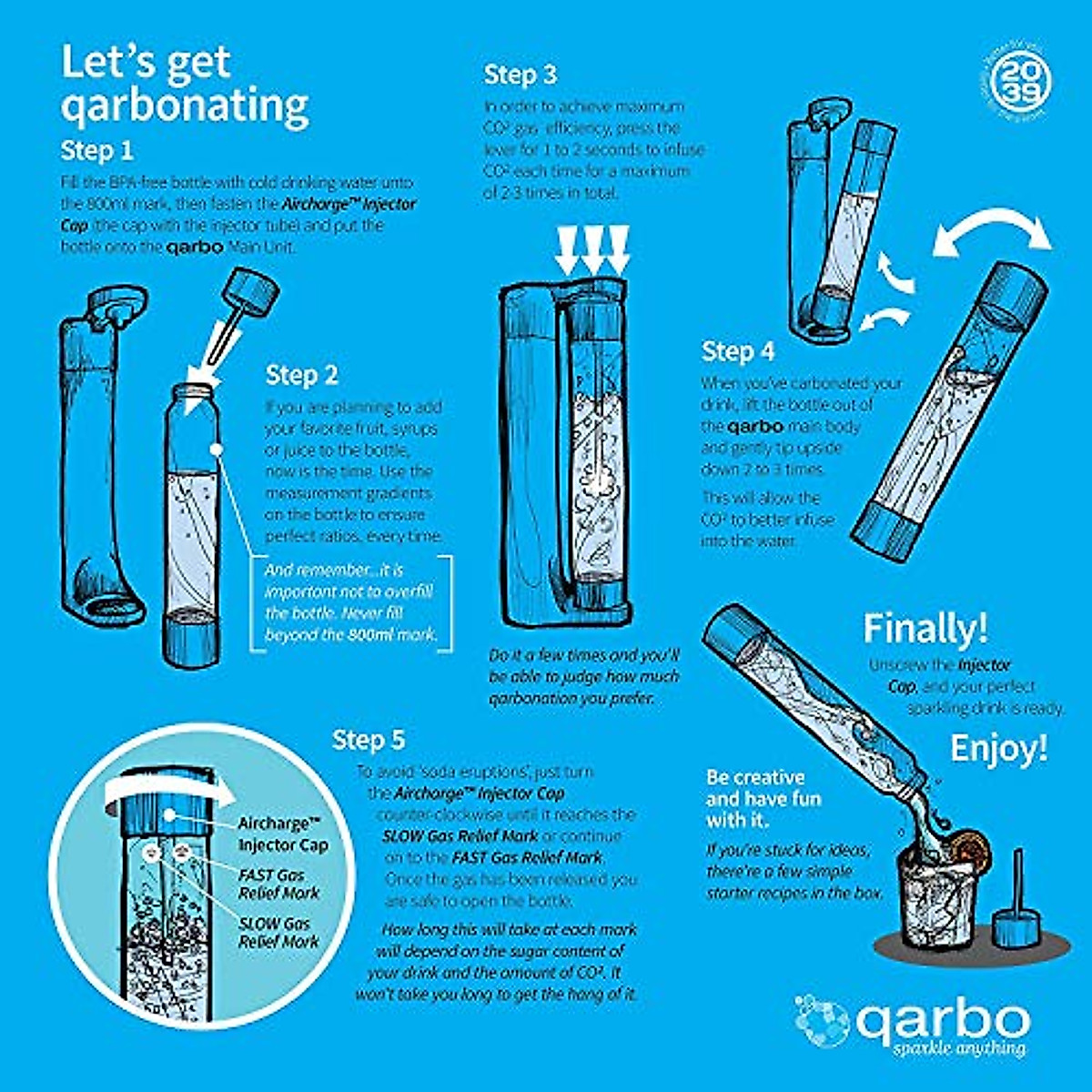 Twenty39 Qarbo - Sparkling Water Maker and Soda Streaming Carbonator machine for home Infuses Flavor while Carbonating Beverages with this Seltzer Fizzy Water Maker (Bronze)