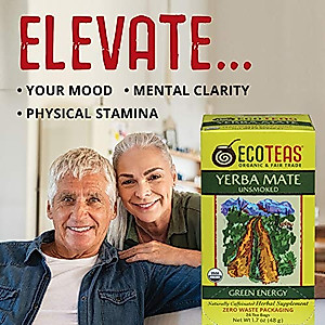 ECOTEAS Organic Unsmoked Yerba Mate Tea Bags - 24 Count, 1.7 Oz - Organic Detox Tea - Hi Caf Tea - Clean Yerba Mate Energy Burst - Ecoteas Yerba Mate