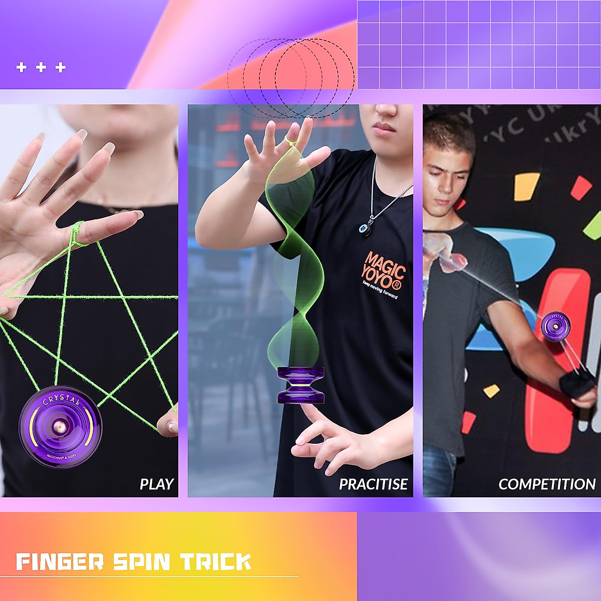 Responsive Yoyo for Kids K2 Crystal Purple , Dual Purpose Plastic Yo-Yo for Beginners, Replacement Unresponsive Ball Bearing for Advanced Yo yo Players + Removal Bearing Tool + 12 Yoyo Strings + Bag