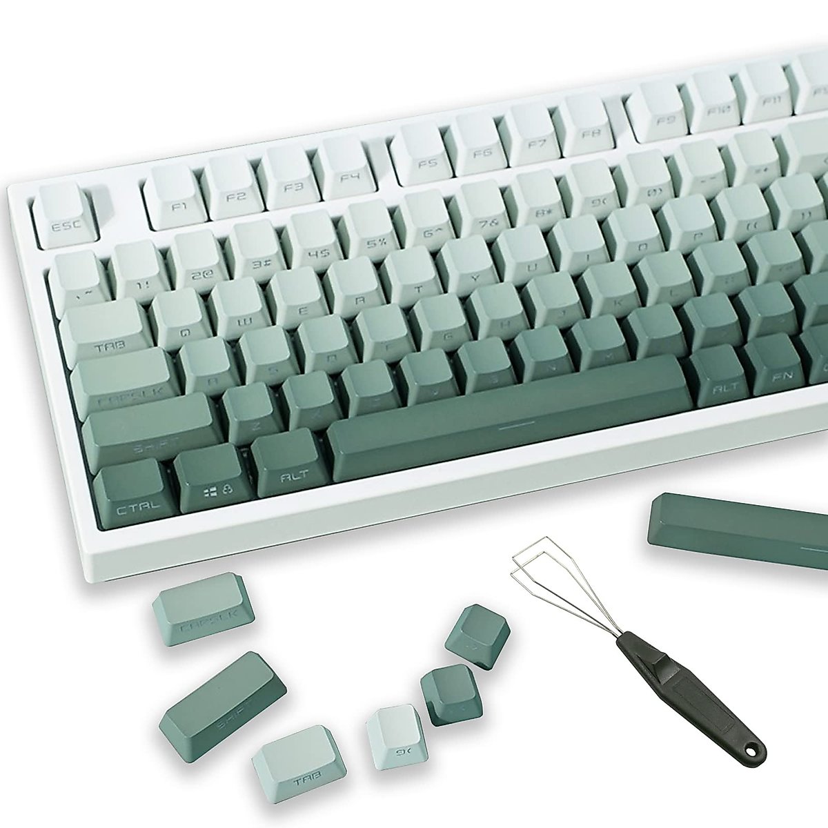 JOLINTAL 134 Keys Gradient Green Keycaps, PBT Double Shot Dying Keycaps, OEM Side Print Keycaps, Premium Retro Keycaps, Custom Backlit Keycaps for Mechanical Gaming Keyboard