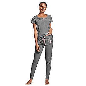 U.S. Polo Assn. Womens Pajama Set - Short Sleeve PJs with Joggers - Sleepwear Set Ideal for Lounging (Charcoal Heather Sky, 2X)