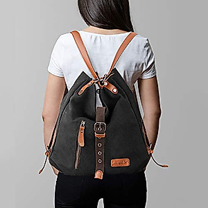SHANGRI-LA Tote Purse Canvas shoulder Bag Handbag for Women Casual School Boho Hobo Bag Rucksack Convertible Backpack - Black