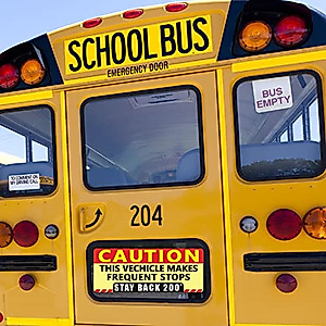 Frequent Stops Sticker - (Pack of 12) 4" x 10" Large Caution This Vehicle Makes Frequently Stops Stay Back 200 Feet Warning Sign Bumper Decal for Delivery Vehicle