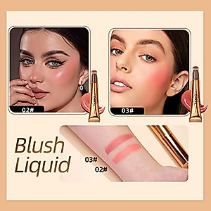 Liquid Blush Beauty Wand, Matte Liquid Highlight Blush with Cushion Applicator Attached Easy to Blend, Smooth Natural Matte Finish, Lightweight Super Silky Cream Contour Beauty Wand Face Blush Makeup Stick (3# Blush Peach)