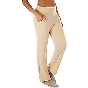 ToBeInStyle Women's High Waist Boot-Cut Two Pockets Thicker Waistband Dress Pants - Khaki - L