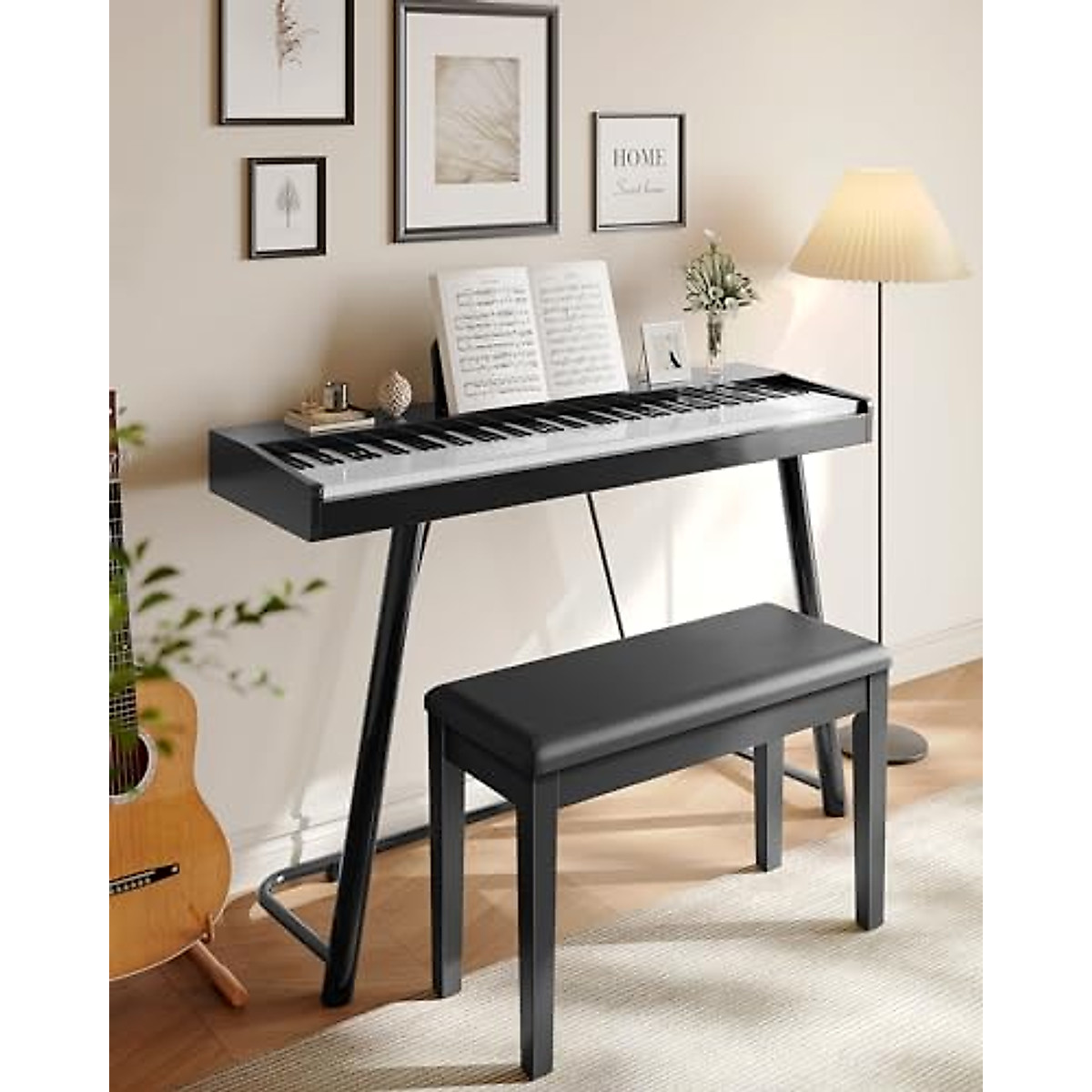 SONGMICS Duet Piano Bench with Padded Cushion and Storage Compartment, Piano Chair Seat, 13.4 x 29.1 x 19.7 Inches, Ink Black ULPB75BK