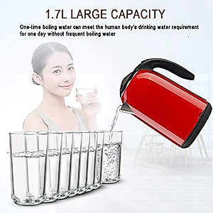 Stainless Steel Electric Water Kettle, 1.7L Cordless Tea with Auto Shut-Off Boil-Dry Protection, Double Wall Anti Hot Water Boiler, No Plastic Touch Water, 1800W / Red