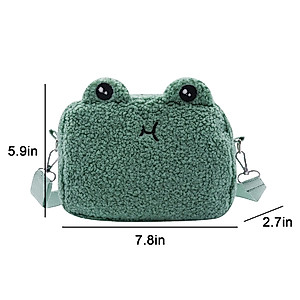 MOSSTYUS Cute Animal Plush Purse for Women kawaii Frog Purse for Girls Shoulder Handbag Crossbody Purse Messenger Bag,Green