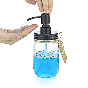 IMAVO Mason Jar Bathroom Accessories Set,4 Pcs Gift Set - Liquid Hand Soap Dispenser, Toothbrush Holder, 2 Cotton Ball Jar, Farmhouse Decor Bathroom Set(Black)