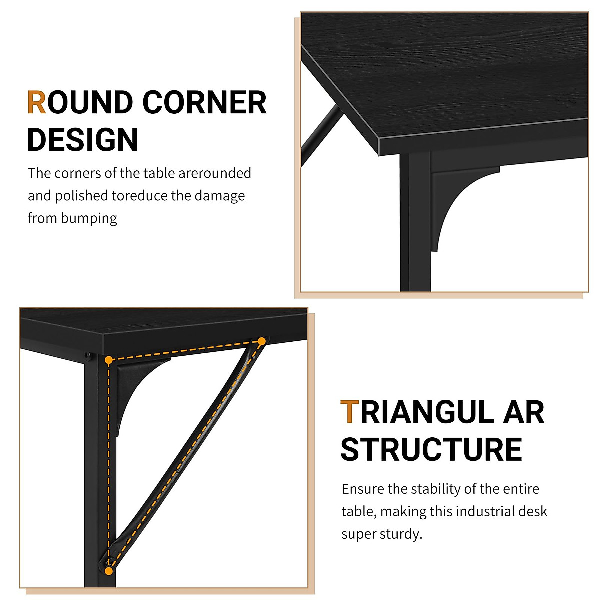 BLKMTY 47" Computer Desk Home Office Desk Writing Desk Wood PC Study Table Work Desk Modern Simple Style Laptop Table with Metal Frame and Smooth Tabletop for Workstation Bedroom Desk, Black