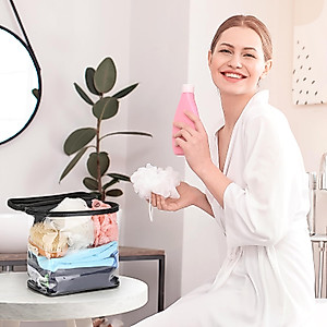 HAOGUAGUA Heavy Duty Leak Proof Clear Travel Bags for Toiletries, Transparent Makeup Cosmetic Bag with Zipper and Handle (Large, Black)