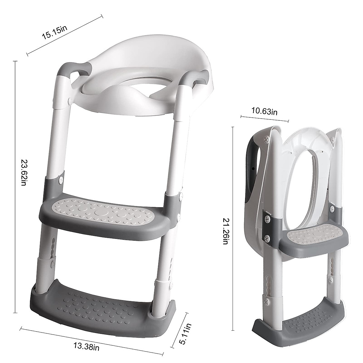 Wakagen Height adjustable potty training toilet seat with steps for boys and girls infant toddler child toilet training seat with handle, padded seat, non-slip wide steps, (ZX-001)