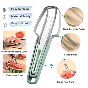 Watermelon Cutter Slicer，2024 New 3-in-1 Multi Functional Household Fruit Splitter Watermelon Fork Slicer Cutter, Melon Cutter Knife Portability Fruit Fork for Camping Kitchen Gadgets (light green)