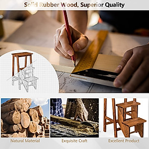 Giantex 3 Step Ladder, Lightweight 3-in-1 Multifunctional Step Ladder w/Anti-Slip Reversible Pedal, Hollow Handle Design, Used for Storage Shelf, Sitting Chair, Folding Pine Wood Step Ladder