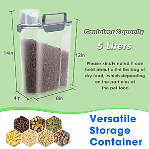 TBMax Large Cat Food Storage Container, Portable Dog Food Container with Upgraded Large Spout and Cup, Travel Pet Food Storage Dispenser for Small Animal Kibble Storage, Bird Seed Container - Grey