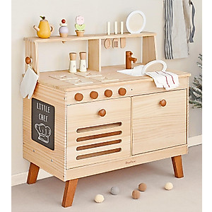 PairPear Kids Kitchen Playset,Wooden Toys Kitchen with Pretend Play Food Dishes and Sink,Toddler Play Kitchen Accessories Gift for Girls Boys Age 3+