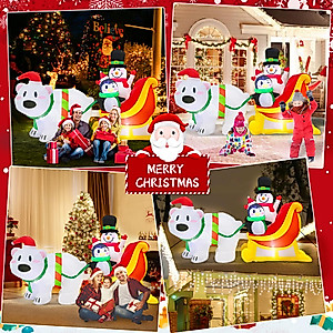 MICOCAH 7 FT Long Christmas Inflatables Snowman & Penguin on Sleigh with Polar Bear Inflatable Outdoor Christmas Decorations, Built-in LED Light Blow Ups for Yard Xmas Party Holiday Indoor Lawn Garden