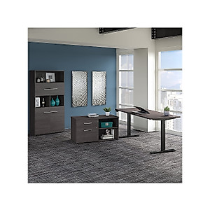Bush Business Furniture Office 500 Height Adjustable Standing Desk with Storage and Bookcase, 72W, Storm Gray