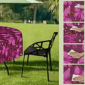 Butterfly Pattern round outdoor tablecloth,Round Tablecloth with Umbrella Hole and Zipper for Patio Garden,Waterproof Spill-Proof,for umbrella table Patio Garden(52" Round,Magenta Baby Pink Maroon)