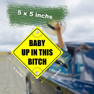 2PCS Baby Up in This B Car with Suction Cups, 5"x5" Reusable Baby on Board Sticker, Baby Safety Warning Decal for Cars
