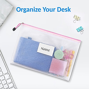 Sooez 20 Pack Zipper Pouch, Mesh Zipper Pouch with Label Pocket, Durable Pouches for Organization, Board Game Storage, Zipper Bag Waterproof, Document Bag Letter/A4