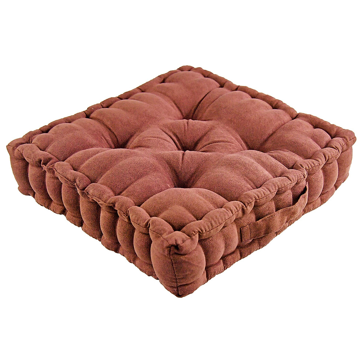 Home-X Tufted Booster Cushion, Thick Square Seat Pad with Carrying Handle – Brown 15” L x 15” W x 3 ½” H