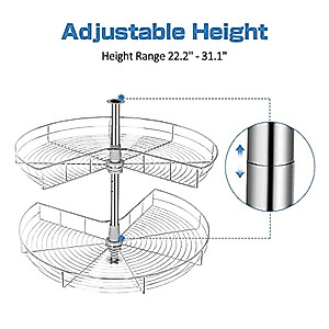 Xverycan 28" Kidney Shaped Lazy Susan Corner Organizer, Stainless Steel Lazy Susan Kitchen Base Cabinet Blind Corner Organizer, 2 Tier Rotating Storage Shelf Rack