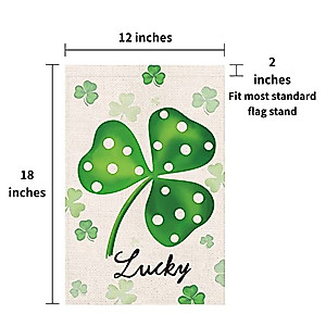 Iutumo St. Patrick's Day Garden Flag 12x18 Inch Double Sided, Watercolour Green Shamrock with Polka Dots, Irish Lucky Clovers Vertical Small Banner for Seasonal Holiday Home Outside Yard Farmhouse Decoration