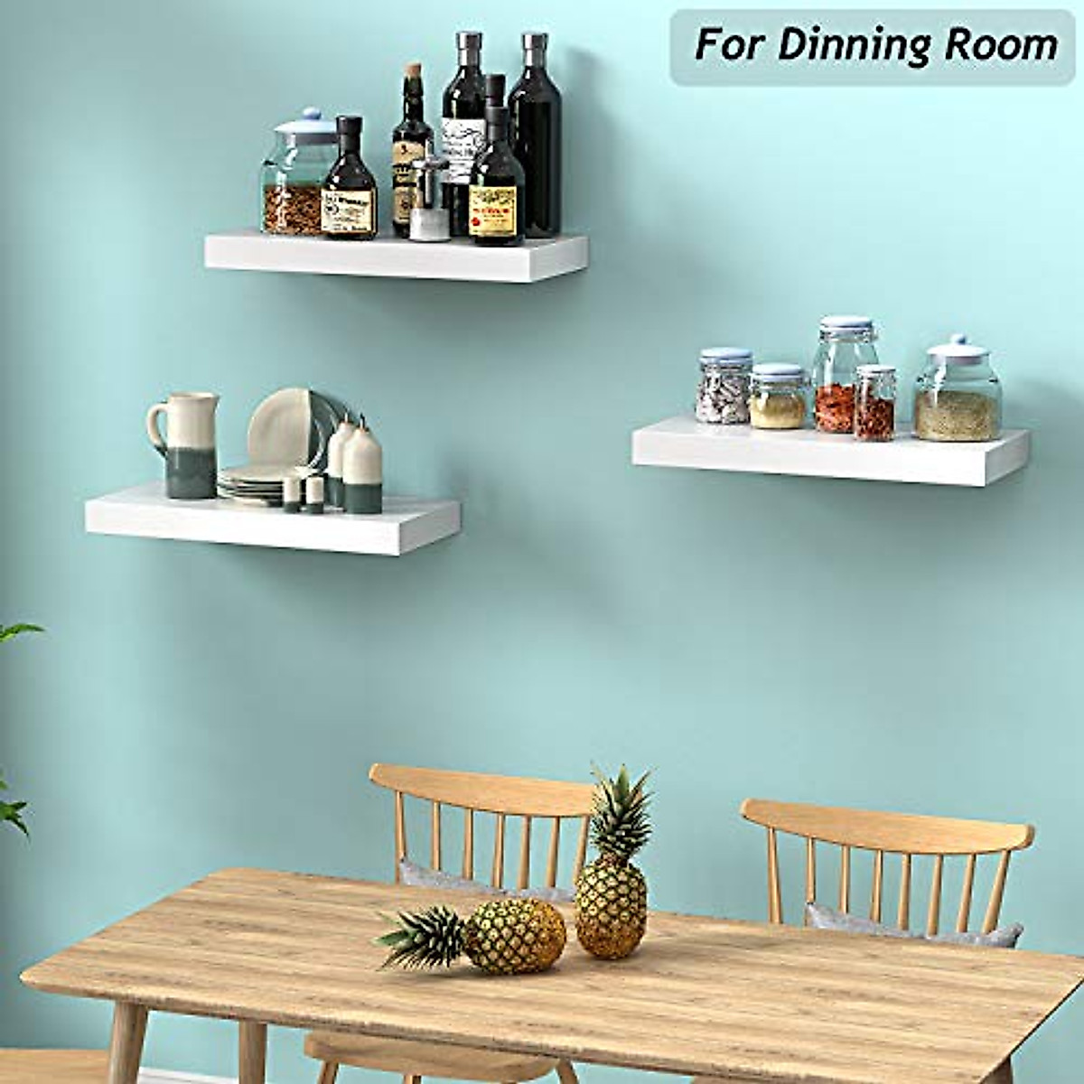 AMADA HOMEFURNISHING Floating Shelves, Invisible Wall Mounted 3 Sets, Modern Faux Wood White Wall Shelves with Matte Finish, Perfect for Bedroom, Bathroom, Living Room and Kitchen Storage