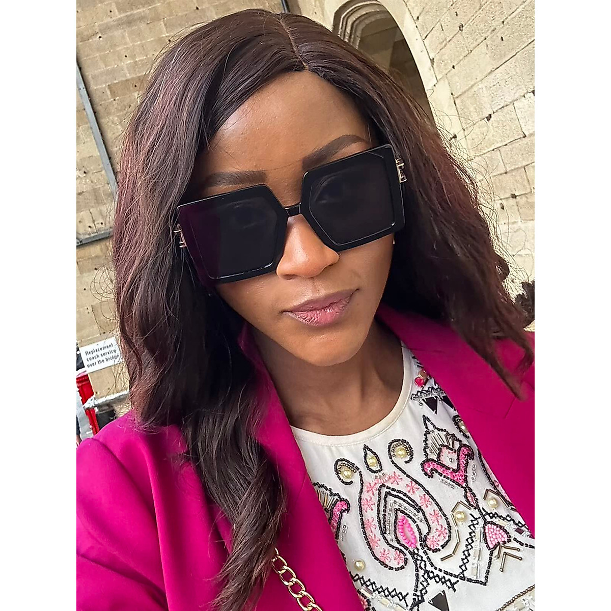 AIEYEZO Oversized Sunglasses for Women Square Fashion Big Large Frame Sun Glasses UV400 Protection (Black/Grey)