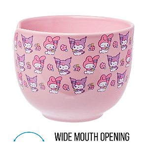 Silver Buffalo Sanrio Hello Kitty and Friends My Melody and Kuromi Pastel Flowers Ceramic Ramen Noodle Rice Bowl with Chopsticks, Microwave Safe, 20 Ounces