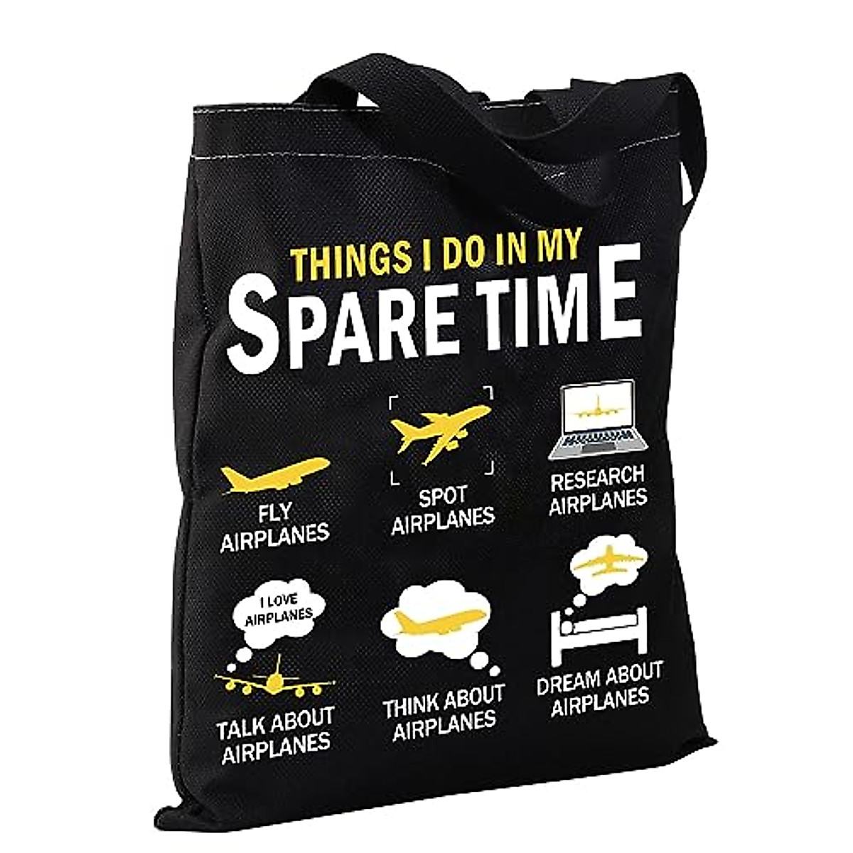 Airplane Lover Gifts Airplane Tote Bag Things I Do In My Spare Time Airplane Enthusiast Aviation Pilot Gifts Canvas Tote Bag (Time Airplane tote)