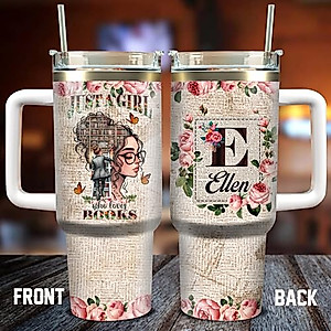 WAZONE Personalized Book Lovers Coffee 40 Oz Insulated Stainless Steel Tumblers with Handle and Straw Cups Custom Birthday Christmas Gifts for Bookholic Friends Besties Soul Sisters Brothers
