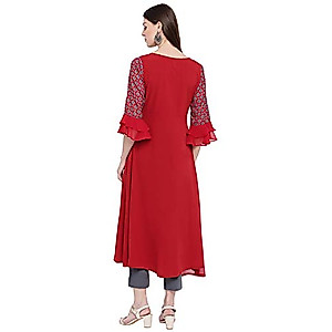 Janasya Indian Women's Maroon Poly Crepe Kurta(JNE3607-KR-XXL)