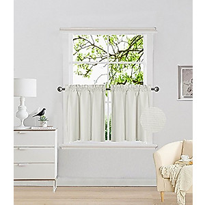 Elegant Home 2 Panels Tiers Small Window Treatment Curtain Insulated Blackout Drape Short Panel 28" W X 24" L Each for Kitchen Bathroom or Any Small Window # R16 (Ivory)