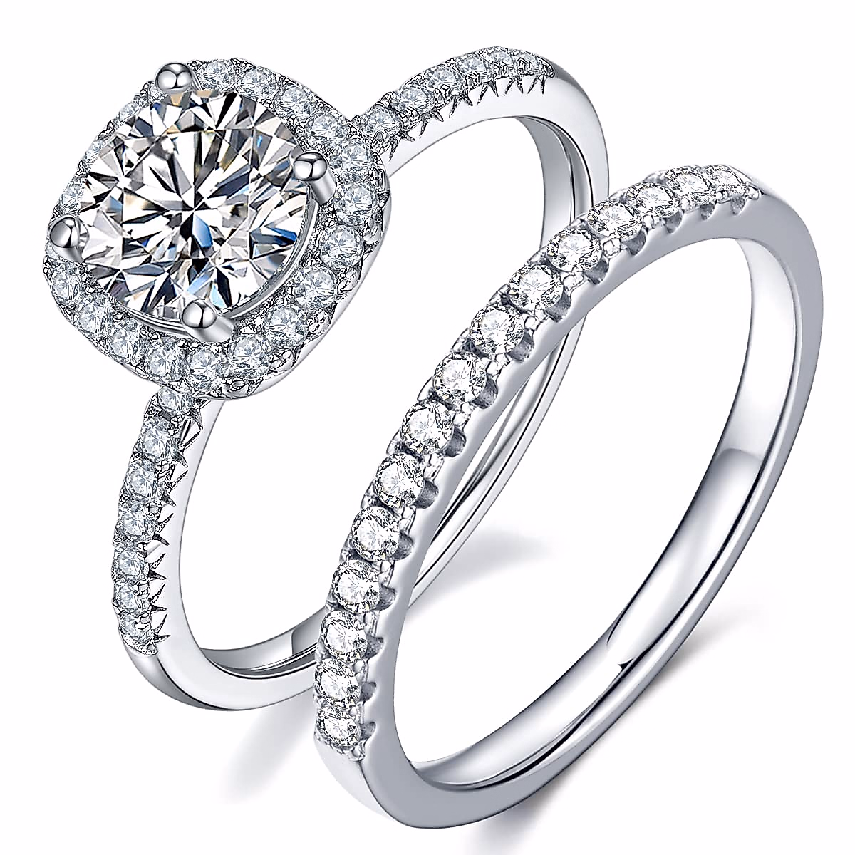 Moissanite Engagement Rings Set for Women, Moissanite Diamond Ring 925 Sterling Silver Halo Cushion Moissanite Rings, 925 Sterling Silver Moissanite, Moissanite