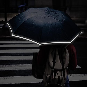 Pumi-geous Inverted Umbrella Automatic 10 Ribs Windproof Folding umbrellas with Reflective Stripe Compact Travel Umbrella for Rain UV Protection Reverse Umbrellas Car Backpack for Men Women (Black)