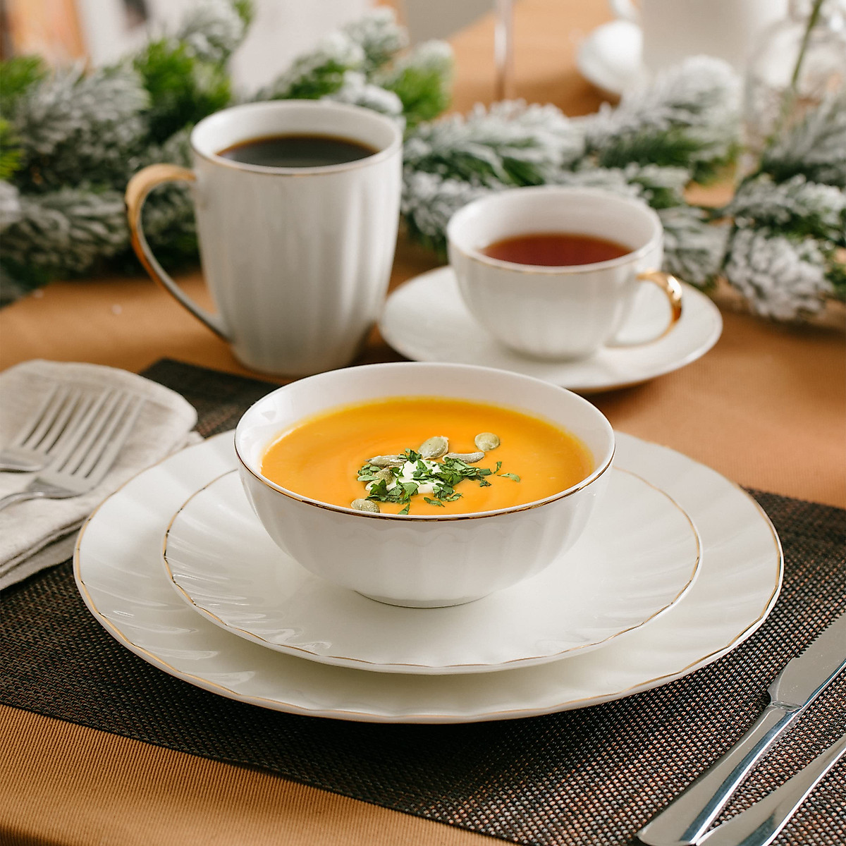 BTaT- Porcelain Dinner Plates with Gold Trim,10.5 inch, Set of 6, White Dinner Plates, White Dinner Plates Bulk, White Plate Set, Plates, Dinner Plates