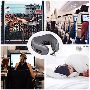 EEZEE Neck Massage Pillow with 3 Vibrating Modes for Neck, Back and Leg Relax and Support, Travel Neck Pillow with Heat U-Shaped Memory Foam Pillow for Home Office Airplane Car