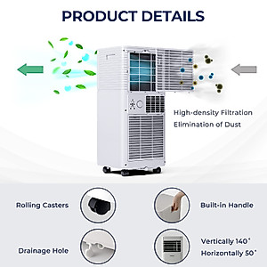 COSTWAY Portable Air Conditioner, 8000 BTU Ac Unit Spaces up to 230sq.ft, with Remote Control, 24H Timer & Window Venting Kit, Sleep Mode, Suitable for Bedroom, Living Room, Office (8000BTU, White)
