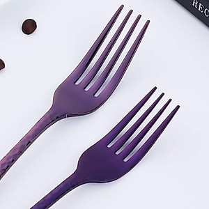 Bisda Purple Silverware Set, 20 Piece Premium 18/8 Stainless Steel Hammered Kitchen Utensil Flatware Cutlery Sets of 4, Mirror Polish, Dishwasher Safe