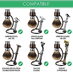 Linkidea Shower Shaving Brush Stand, Stainless Steel Safety Razor Holder, Comaptible with Vikings Blade Chieftain, Emperor Augustus Razor (Brushed Nickel)